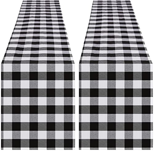 Buffalo Plaid Table Runners 2 Packs 13x84 Inches Check Black and White Table Runner Fall Thanksgiving Table Runners for Parties