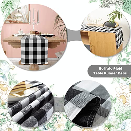 Buffalo Plaid Table Runners 2 Packs 13x84 Inches Check Black and White Table Runner Fall Thanksgiving Table Runners for Parties