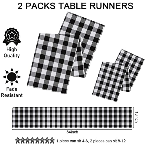 Buffalo Plaid Table Runners 2 Packs 13x84 Inches Check Black and White Table Runner Fall Thanksgiving Table Runners for Parties