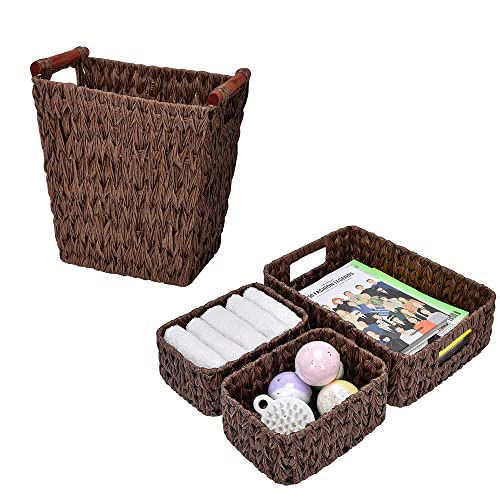 GRANNY SAYS Bundle of 1-Pack Wicker Wastebasket & 3-Pack Wicker Storage Baskets