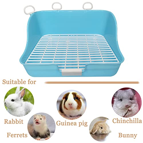 Hamiledyi Rabbit Litter Box, Small Animal Corner Potty Trainer, Bunny Toilet Pets Plastic Rectangle Cage Bedding Box Pet Pan with Chew Toys for Guinea Pigs Hamster Chinchilla Ferret