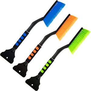 3 pieces snow scraper for car detachable ice scraper and brush with foam grip detachable snow mover no scratch for winter cars windshield trucks suvs, green orange blue