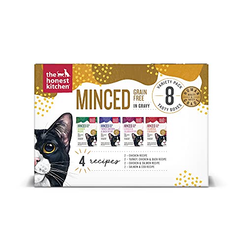 The Honest Kitchen Minced - Grain Free Wet Cat Food with Bone Broth Gravy Variety Pack, 5.5 oz (Pack of 8)