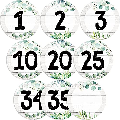 40 Pieces Eucalyptus Laminated Student Numbers Classroom Decorations Cutouts Circle Wood Grain Cutouts Bulletin Board Accents Cutouts with 40 Adhesive Glue Point Dots for Toddler Kids Classroom