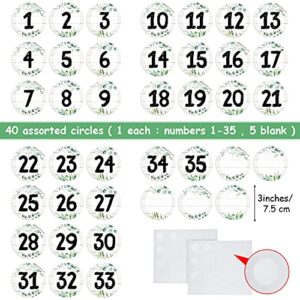 40 Pieces Eucalyptus Laminated Student Numbers Classroom Decorations Cutouts Circle Wood Grain Cutouts Bulletin Board Accents Cutouts with 40 Adhesive Glue Point Dots for Toddler Kids Classroom