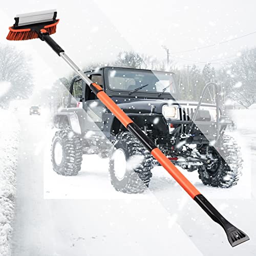 YUICHH 57 inch Car Snow Brush with Ice Scraper and Squeegee for Car Windshield, Extendable Snow Scraper and Brush for Car SUV Truck Bus Boat Detachable, Snow Removal, Frosting Removal, Shovel Ice