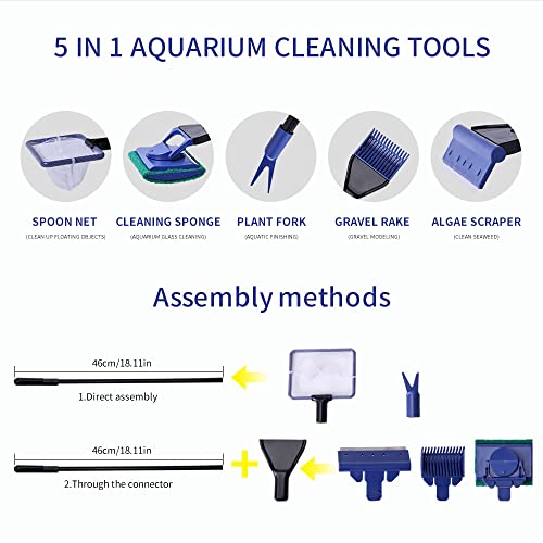 Firesteed Fish Tank Water Change Cleaning kit Tool, A Hand Syphon Pump to Drain Cleaning Kit Tools Algae Scrapers Set 5 in 1