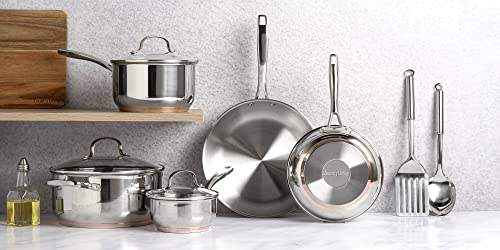 Country Living Stainless Steel with Copper Pots and Pan 10-Piece Set, Built for Superior Performance and Durability, Dishwasher Safe Kitchen Cookware Set