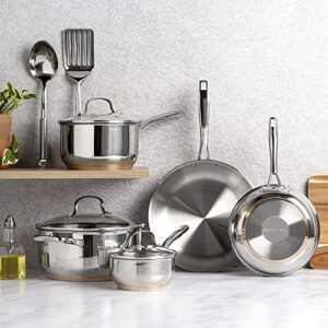 Country Living Stainless Steel with Copper Pots and Pan 10-Piece Set, Built for Superior Performance and Durability, Dishwasher Safe Kitchen Cookware Set