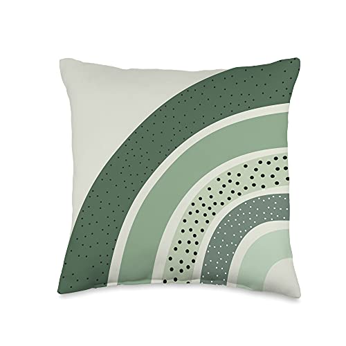 Modern Bohemian Sage Green Boho Art Boho Sage Green Half Rainbow with Polka Dot Pattern Throw Pillow, 16x16, Multicolor