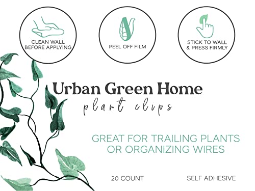 Urban Green Home Plant Clips with Pre-Applied Adhesive Pads for Climbing and Hanging Plants to Walls Invisible Leaf Design 20 Count