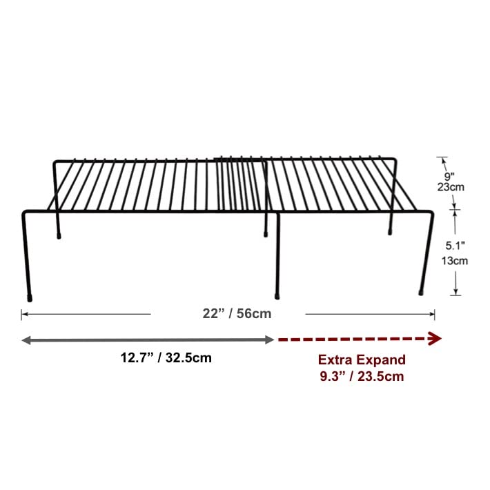 COMELYJEWEL 2sets /pack Black Expandable Cabinet Household Storage Shelf Rack Steel Metal Wire Counter & Pantry Home Kitchen Bathroom Extendable Countertop Organizer Organization