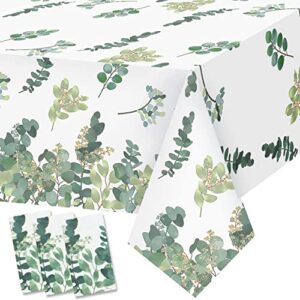 eucalyptus leaf tablecloth 3pcs sage green tablecloth sage green baby shower decorations eucalyptus leaves sage greenery plastic table covers for neutral green baby shower, birthday, wedding decor