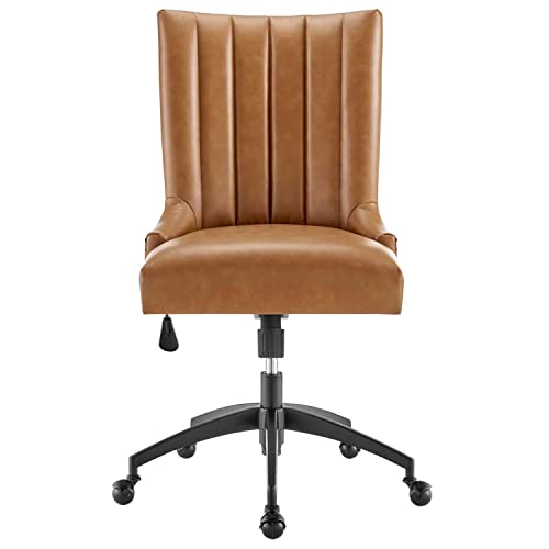 Modway Empower Channel Tufted Vegan Leather Office Chair in Black Tan 27 x 22 x 38.5