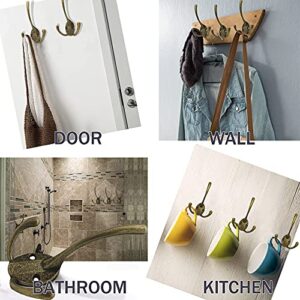 RAYCLOUD 5 Pack Triple Robe Hook Coat Hooks Wall Mounted for Hat Towel Clothes, Three Prongs Retro Coats Hangers Hardware Zinc Alloy Hook for Farmhouse Mudroom, Silver