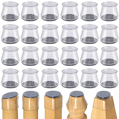 Chair Leg Floor Protectors, 24 Pcs Silicone Felt Furniture Leg Pads Caps Covers for Hardwood Floors (Clear-Medium)