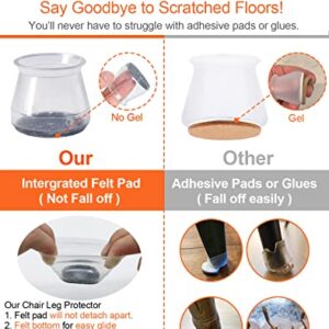 Chair Leg Floor Protectors, 24 Pcs Silicone Felt Furniture Leg Pads Caps Covers for Hardwood Floors (Clear-Medium)