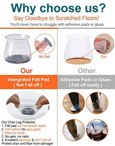 Chair Leg Floor Protectors, 24 Pcs Silicone Felt Furniture Leg Pads Caps Covers for Hardwood Floors (Clear-Medium)