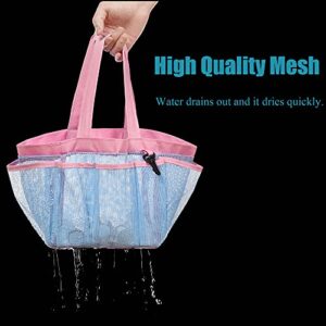 WEHUSE Portable Shower Caddy Mesh Bag, College Dorm Bathroom Caddy with Key Hook and 7 Pockets, Quick Dry Mesh Shower Basket Tote for Camp Gym