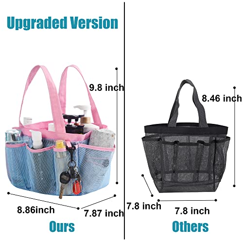 WEHUSE Portable Shower Caddy Mesh Bag, College Dorm Bathroom Caddy with Key Hook and 7 Pockets, Quick Dry Mesh Shower Basket Tote for Camp Gym