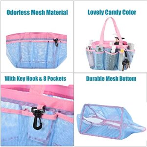 WEHUSE Portable Shower Caddy Mesh Bag, College Dorm Bathroom Caddy with Key Hook and 7 Pockets, Quick Dry Mesh Shower Basket Tote for Camp Gym