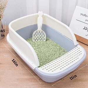 Cat Litter Box with Lid for Kitten Under 6 Months, Open Top Kitty Litter Box with High Sided Shield, Includes Litter Mat, Poop Scooper, Feeding Bowl, 4 PCS Kitty Supplies