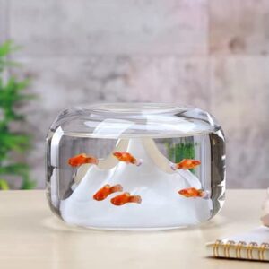 Glass Fishbowl Small Snow Mountain Goldfish Aquarium 5.9" Mini Fish Tank,Cool Design