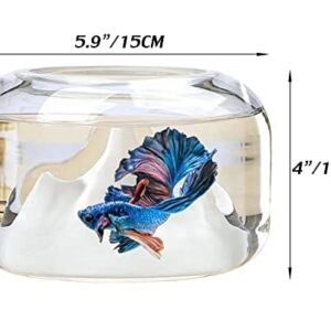 Glass Fishbowl Small Snow Mountain Goldfish Aquarium 5.9" Mini Fish Tank,Cool Design