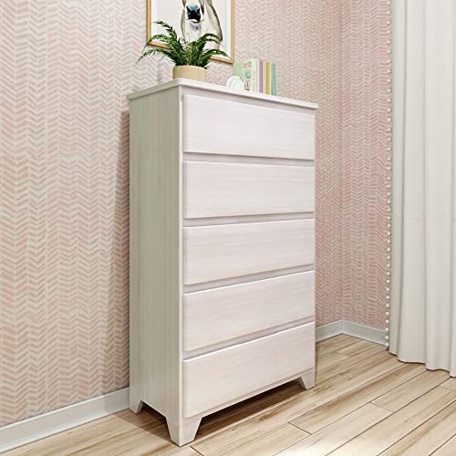 Max & Lily Modern Farmhouse 5-Drawer Wood Dresser, White Wash