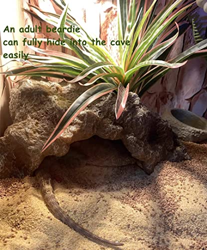 RunXF Reptile Simulation Rock Hideouts Cave Amphibian Hides Resin Habitat Decor Shelter for Gecko Leopard Lizards Toad Turtle (Large), grey