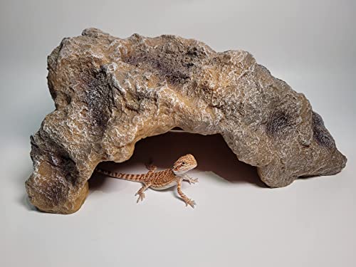 RunXF Reptile Simulation Rock Hideouts Cave Amphibian Hides Resin Habitat Decor Shelter for Gecko Leopard Lizards Toad Turtle (Large), grey