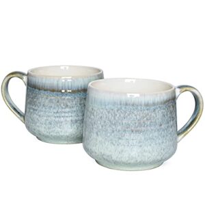 bosmarlin large ceramic wide coffee latte mug set of 2, 18 oz, big stoneware tea cup for office and home, dishwasher and microwave safe (willow green, 2)