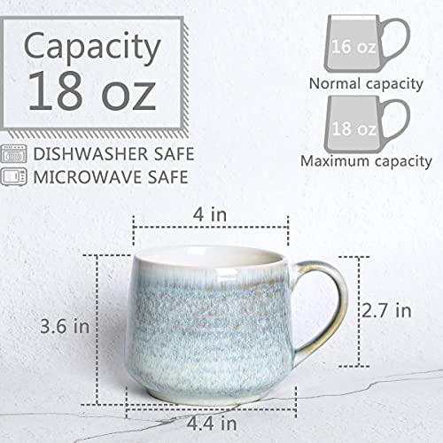 Bosmarlin Large Ceramic Wide Coffee Latte Mug Set of 2, 18 Oz, Big Stoneware Tea Cup for Office and Home, Dishwasher and Microwave Safe (Willow Green, 2)