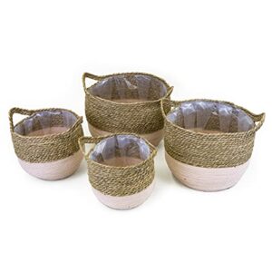 noor living design products 38194 basket set 4-piece seagrass natural pink m