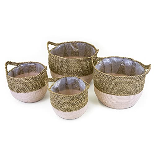 NOOR Living Design Products 38194 Basket Set 4-Piece Seagrass Natural Pink M