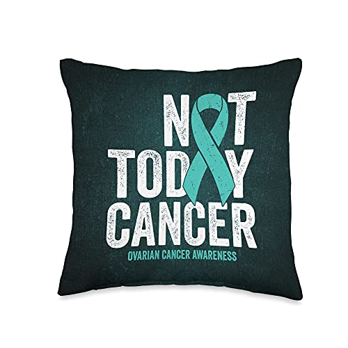 Ovarian Cancer Awareness Products by PIXELCYNIC Not Today Ovarian Cancer Awareness Survivor Teal Ribbon Throw Pillow, 16x16, Multicolor