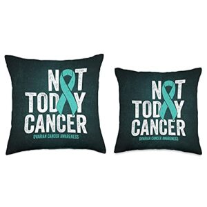 Ovarian Cancer Awareness Products by PIXELCYNIC Not Today Ovarian Cancer Awareness Survivor Teal Ribbon Throw Pillow, 16x16, Multicolor