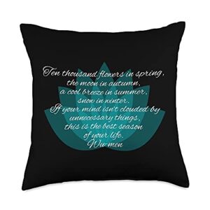 zen design co. wumen wu-men poem ten thousand flowers in spring throw pillow, 18x18, multicolor