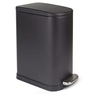 10 liter/2.6 gallon small trash can with lid soft close, removable inner waste basket, slim garbage can for bathroom bedroom office, rectangular step trash bin, anti-fingerprint brushed bronze finish