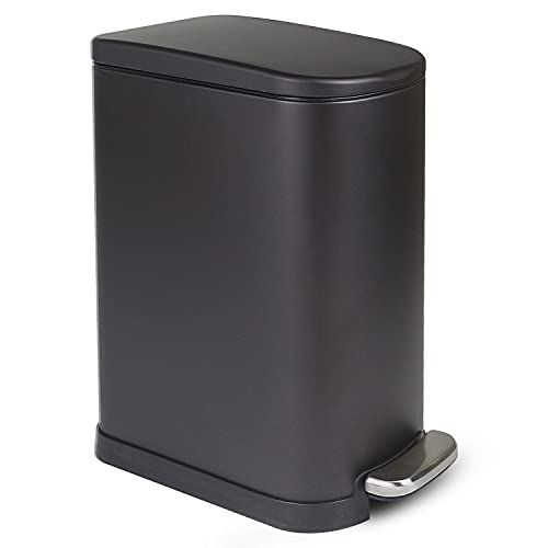 10 Liter/2.6 Gallon Small Trash Can with Lid Soft Close, Removable Inner Waste Basket, Slim Garbage Can for Bathroom Bedroom Office, Rectangular Step Trash Bin, Anti-Fingerprint Brushed Bronze Finish