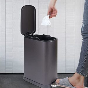 10 Liter/2.6 Gallon Small Trash Can with Lid Soft Close, Removable Inner Waste Basket, Slim Garbage Can for Bathroom Bedroom Office, Rectangular Step Trash Bin, Anti-Fingerprint Brushed Bronze Finish