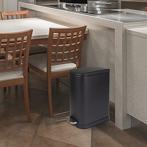 10 Liter/2.6 Gallon Small Trash Can with Lid Soft Close, Removable Inner Waste Basket, Slim Garbage Can for Bathroom Bedroom Office, Rectangular Step Trash Bin, Anti-Fingerprint Brushed Bronze Finish