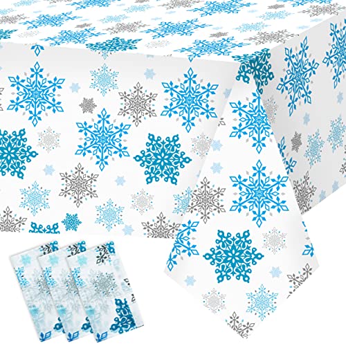 3Pcs Christmas Snowflake Tablecloth Table Cover Snowflakes Winter Plastic Tablecloth Winter Wonderland Decorations Scandinavian Snowflakes Table Cover for Christmas, Frozen Theme Party Supplies