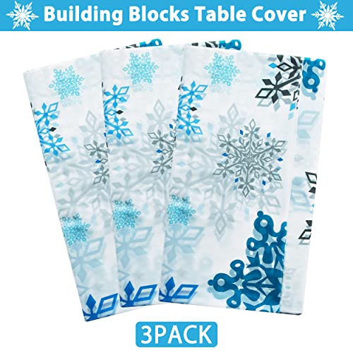 3Pcs Christmas Snowflake Tablecloth Table Cover Snowflakes Winter Plastic Tablecloth Winter Wonderland Decorations Scandinavian Snowflakes Table Cover for Christmas, Frozen Theme Party Supplies