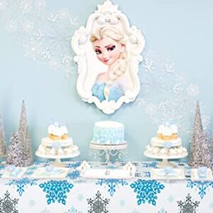 3Pcs Christmas Snowflake Tablecloth Table Cover Snowflakes Winter Plastic Tablecloth Winter Wonderland Decorations Scandinavian Snowflakes Table Cover for Christmas, Frozen Theme Party Supplies