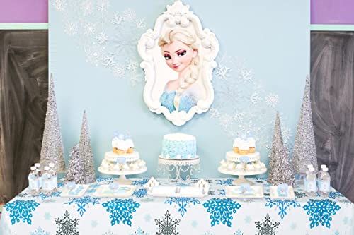 3Pcs Christmas Snowflake Tablecloth Table Cover Snowflakes Winter Plastic Tablecloth Winter Wonderland Decorations Scandinavian Snowflakes Table Cover for Christmas, Frozen Theme Party Supplies