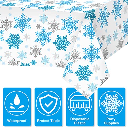 3Pcs Christmas Snowflake Tablecloth Table Cover Snowflakes Winter Plastic Tablecloth Winter Wonderland Decorations Scandinavian Snowflakes Table Cover for Christmas, Frozen Theme Party Supplies