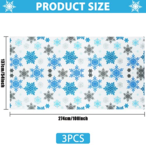 3Pcs Christmas Snowflake Tablecloth Table Cover Snowflakes Winter Plastic Tablecloth Winter Wonderland Decorations Scandinavian Snowflakes Table Cover for Christmas, Frozen Theme Party Supplies