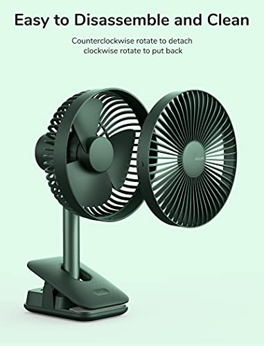 JISULIFE Clip on Oscillating Fan, 8000mAh Battery Operated Clip Desk Fan [5-28h], USB Rechargeable Table Fan with Clamp, 4 Speeds, Timer Shutdown，330°Rotate Clip Fan for Home Office Bed Stroller-Green