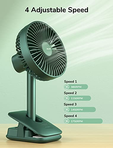 JISULIFE Clip on Oscillating Fan, 8000mAh Battery Operated Clip Desk Fan [5-28h], USB Rechargeable Table Fan with Clamp, 4 Speeds, Timer Shutdown，330°Rotate Clip Fan for Home Office Bed Stroller-Green